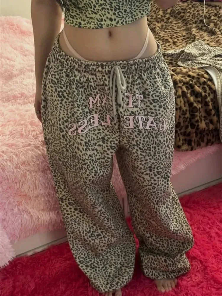 Vintage Leopard Print Mid Waist Long Loose Pants Women For Women ...