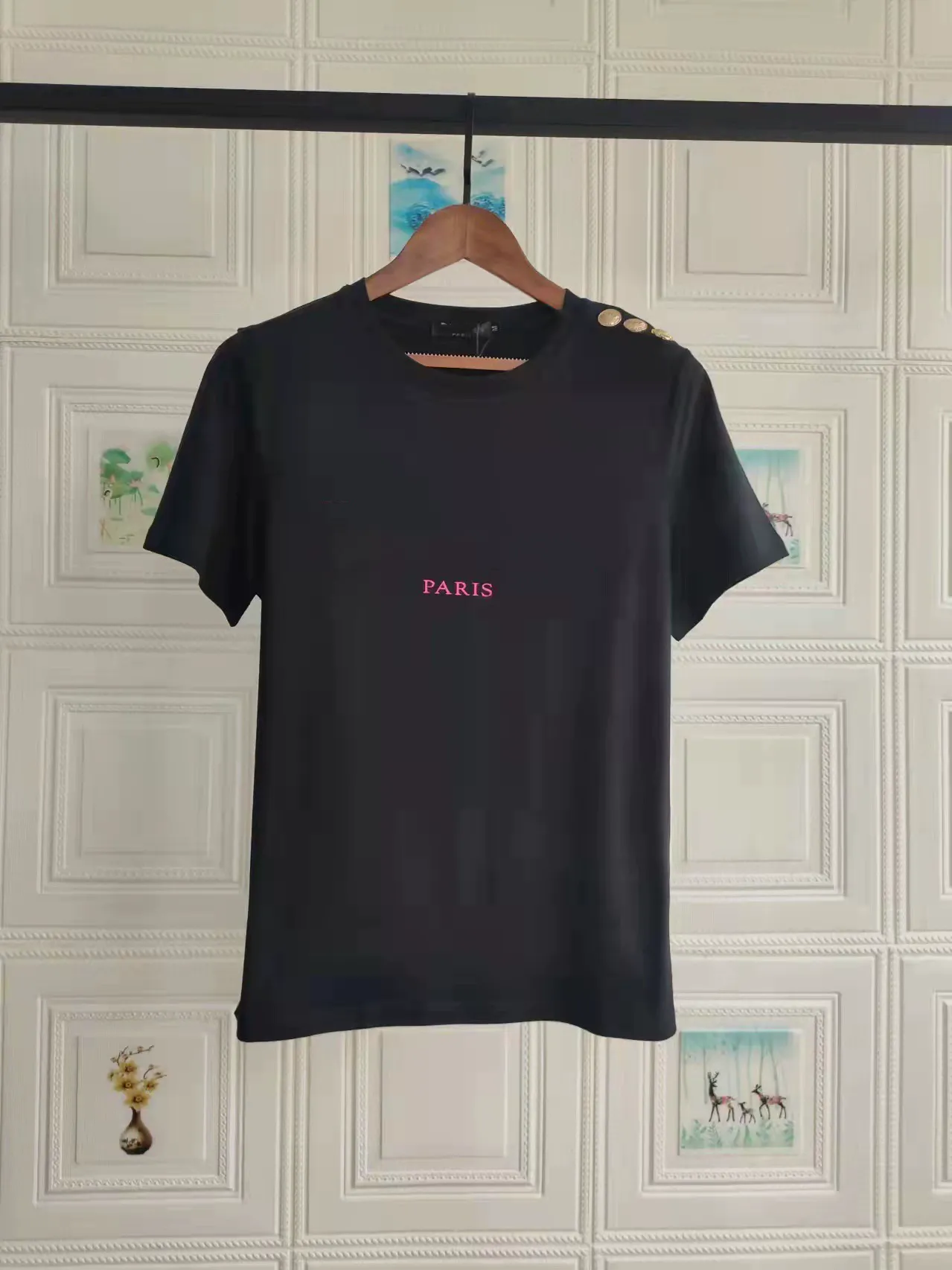 Wholesale Gold Buckle Cotton Ladies T Shirts With Hot Stamping Letter ...