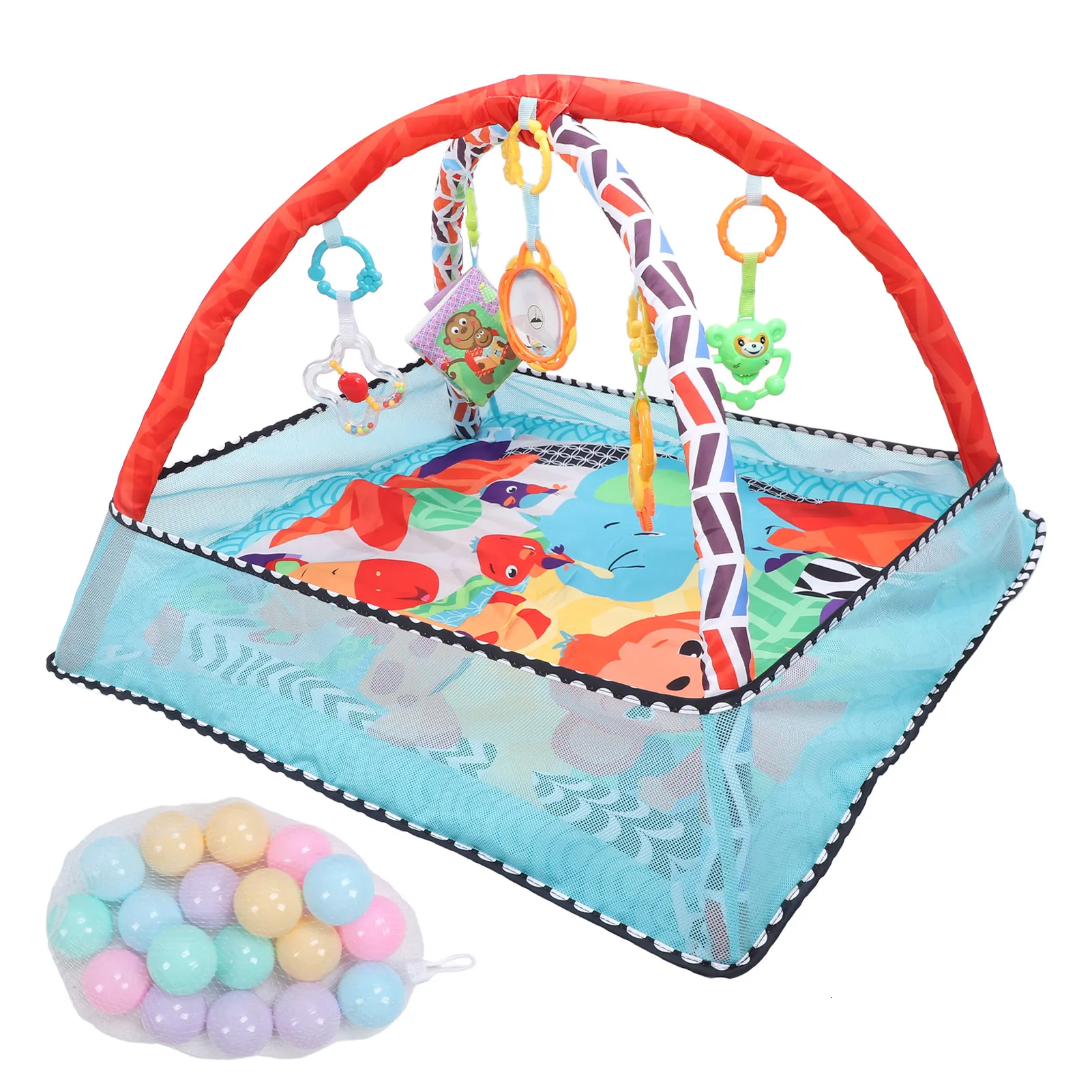 Baby Gym Play Mat with Cloth Book, Rattles, and Mirror for Sensory ...