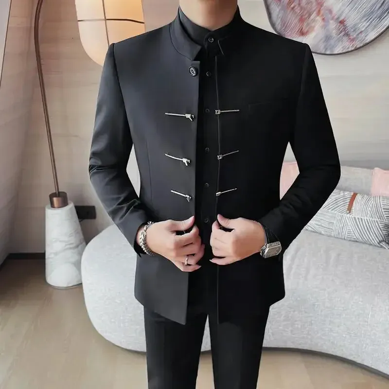 Mandarin Collar Suit Jacket For Men Slim Fit Chinese Style Wedding ...