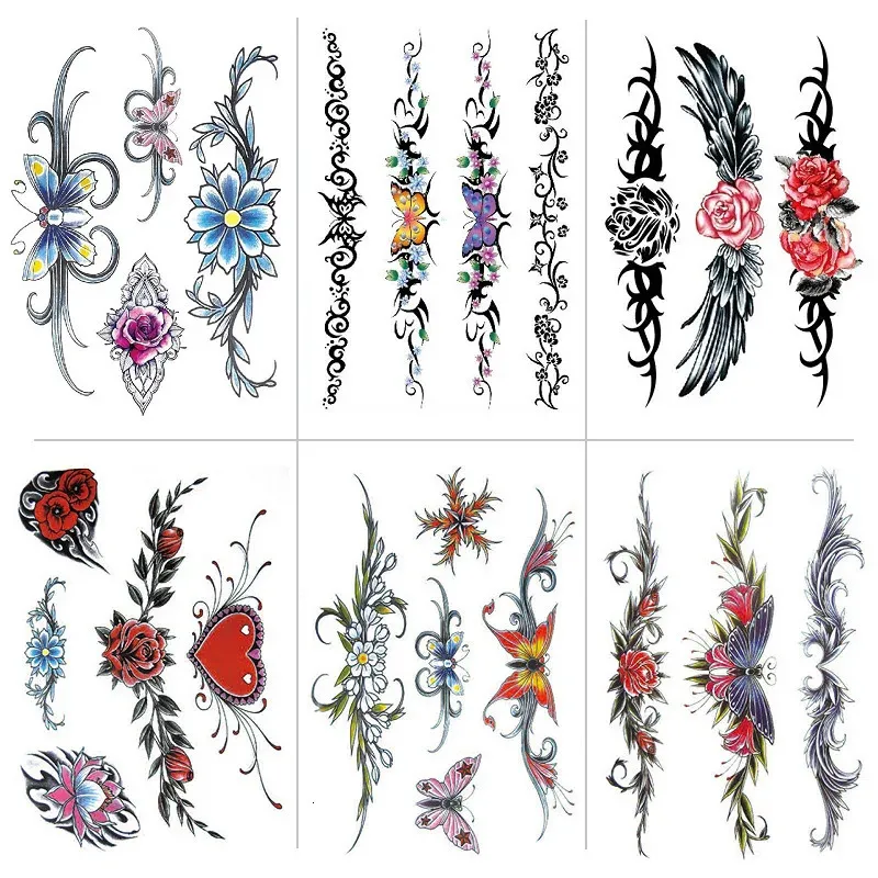 Realistic Temporary Tattoos For Women Floral & Butterfly Body Art Kit ...