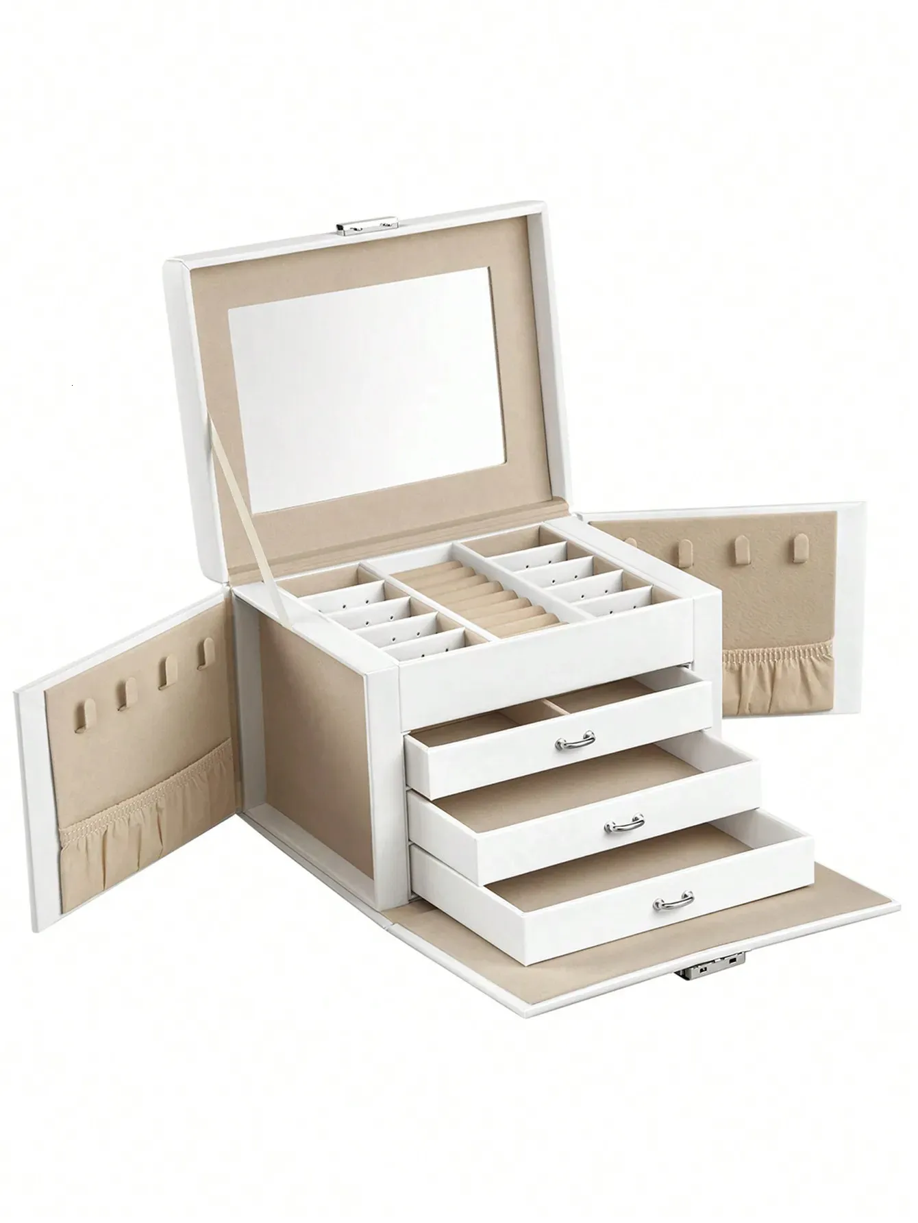 SONGMICS Lockable 4 Tier Stackers Earring Box With Handle, 3 Drawers ...