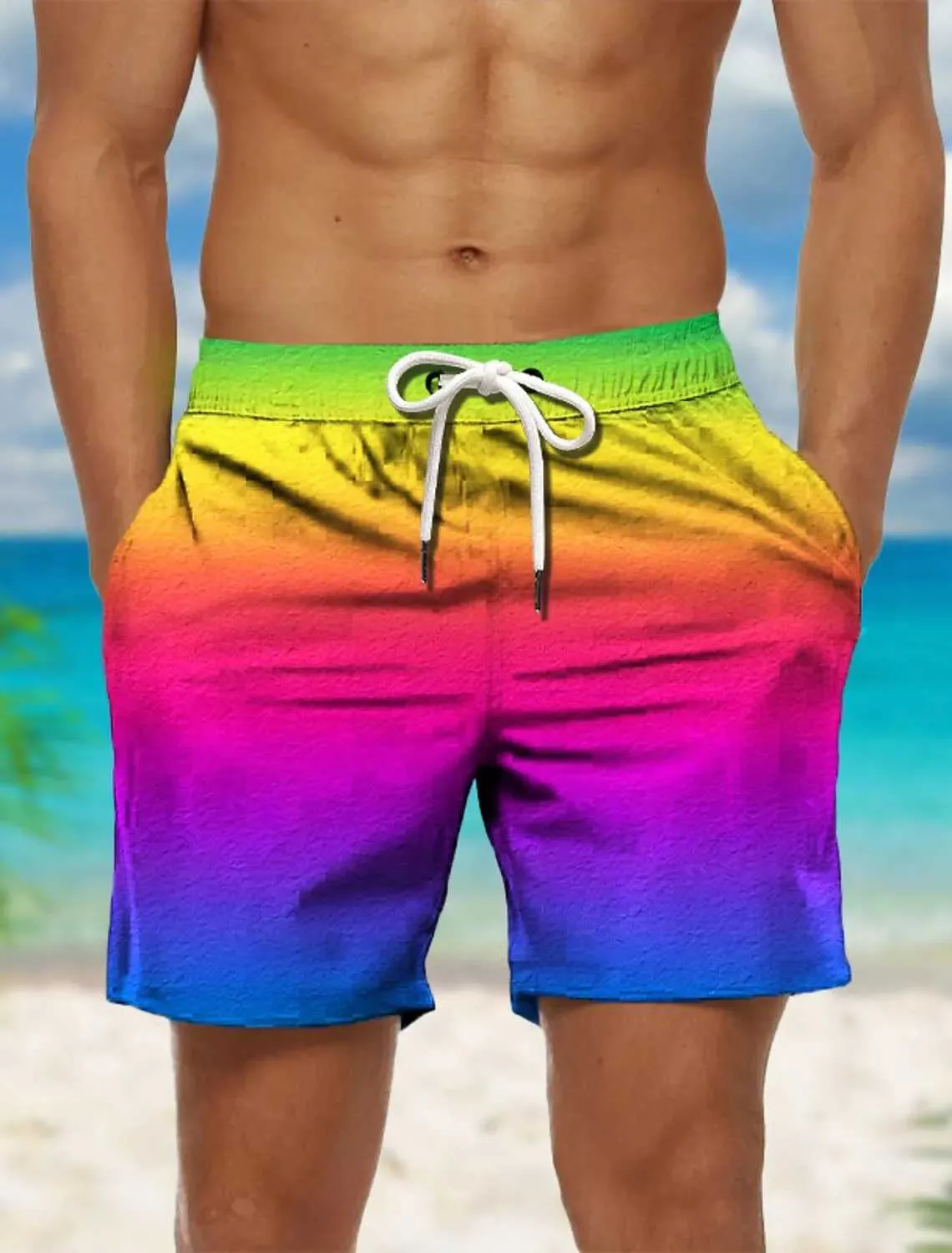 3D Printed Rainbow Board Shorts For Men For Men And Women Comfortable ...