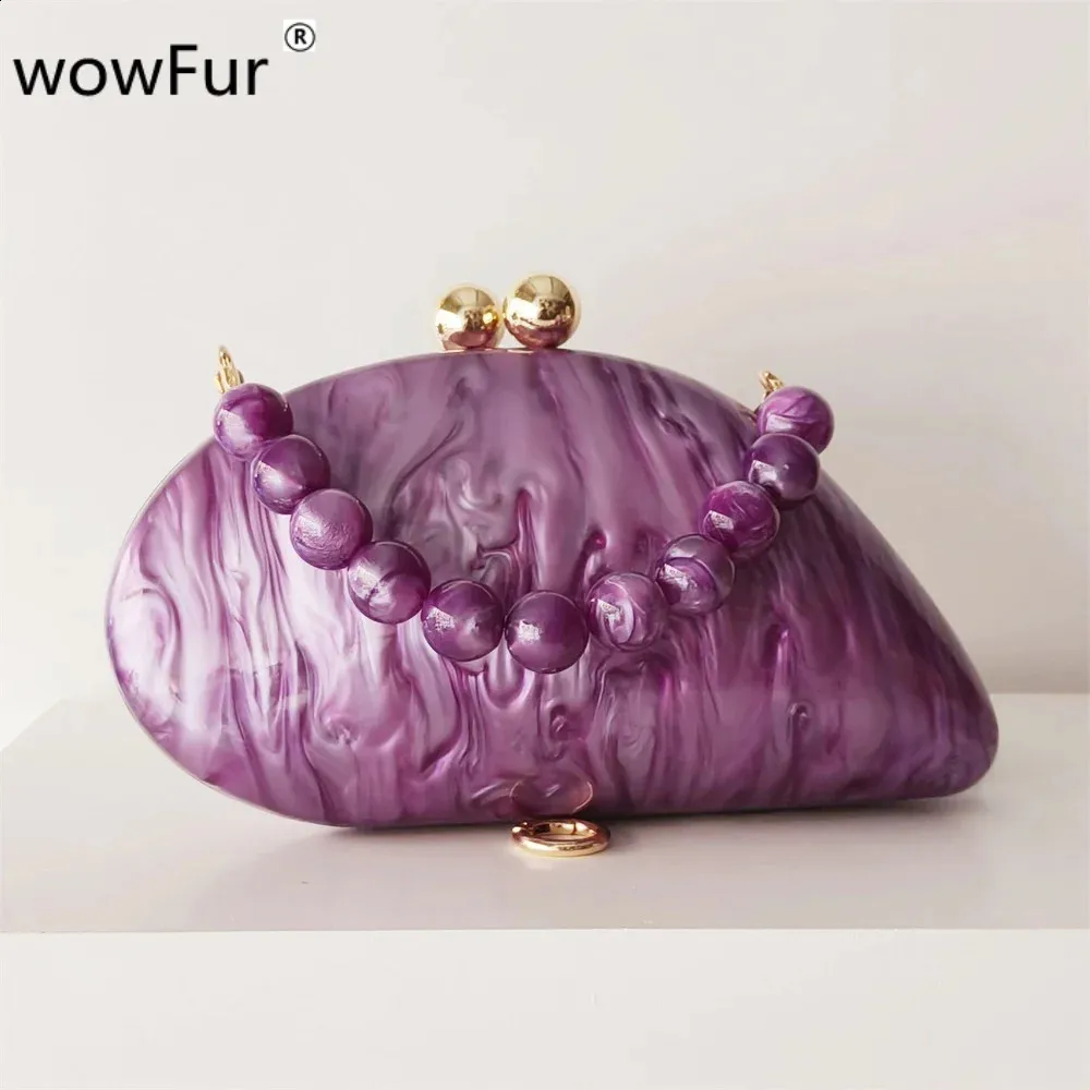 Oval Purple Shell Acrylic Purses And Handbags For Women Shoulder ...