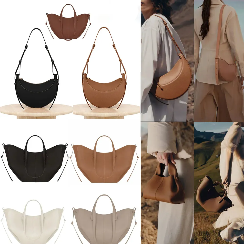 Smooth Leather Half Moon Shoulder Bag Designer Hobo Tote Handbags For ...