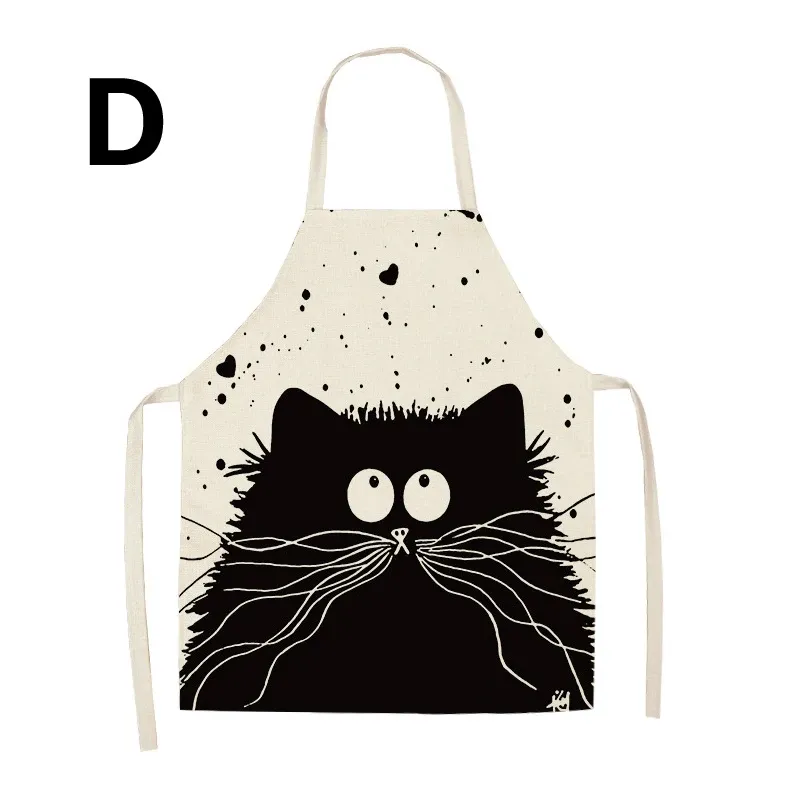 Kitchen Apron Cotton Linen Cartoon Cat Printed Sleeveless Aprons Chef ...