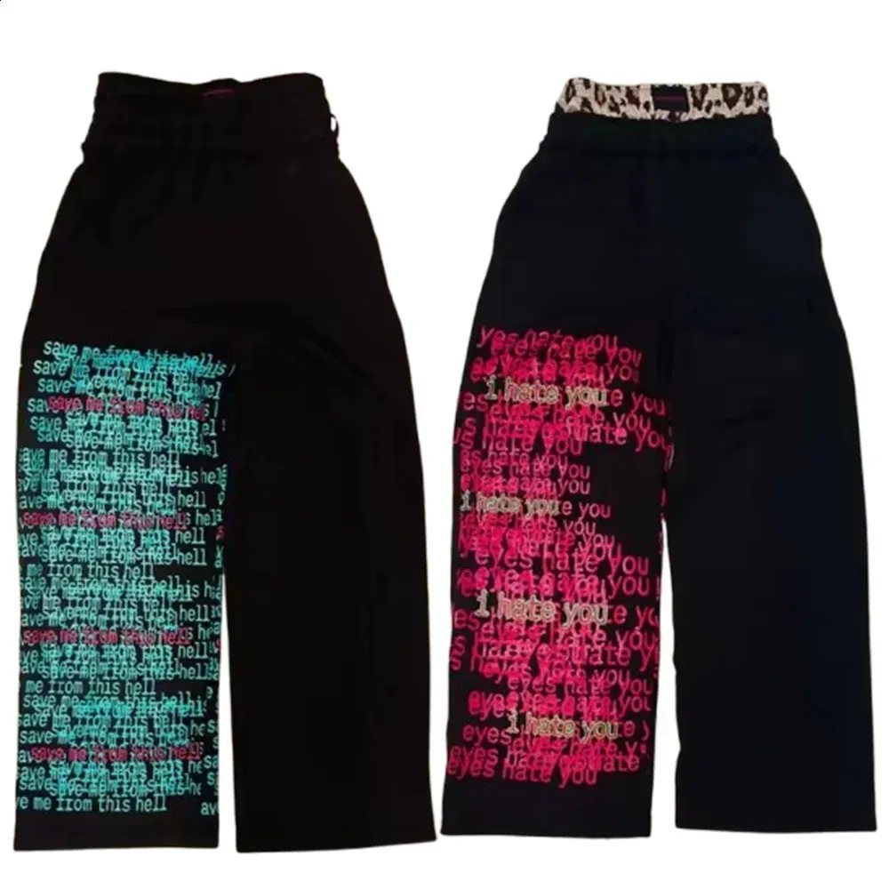 Men's Y2k Embroidered Leopard Double Headed Pants Fashion Casual ...