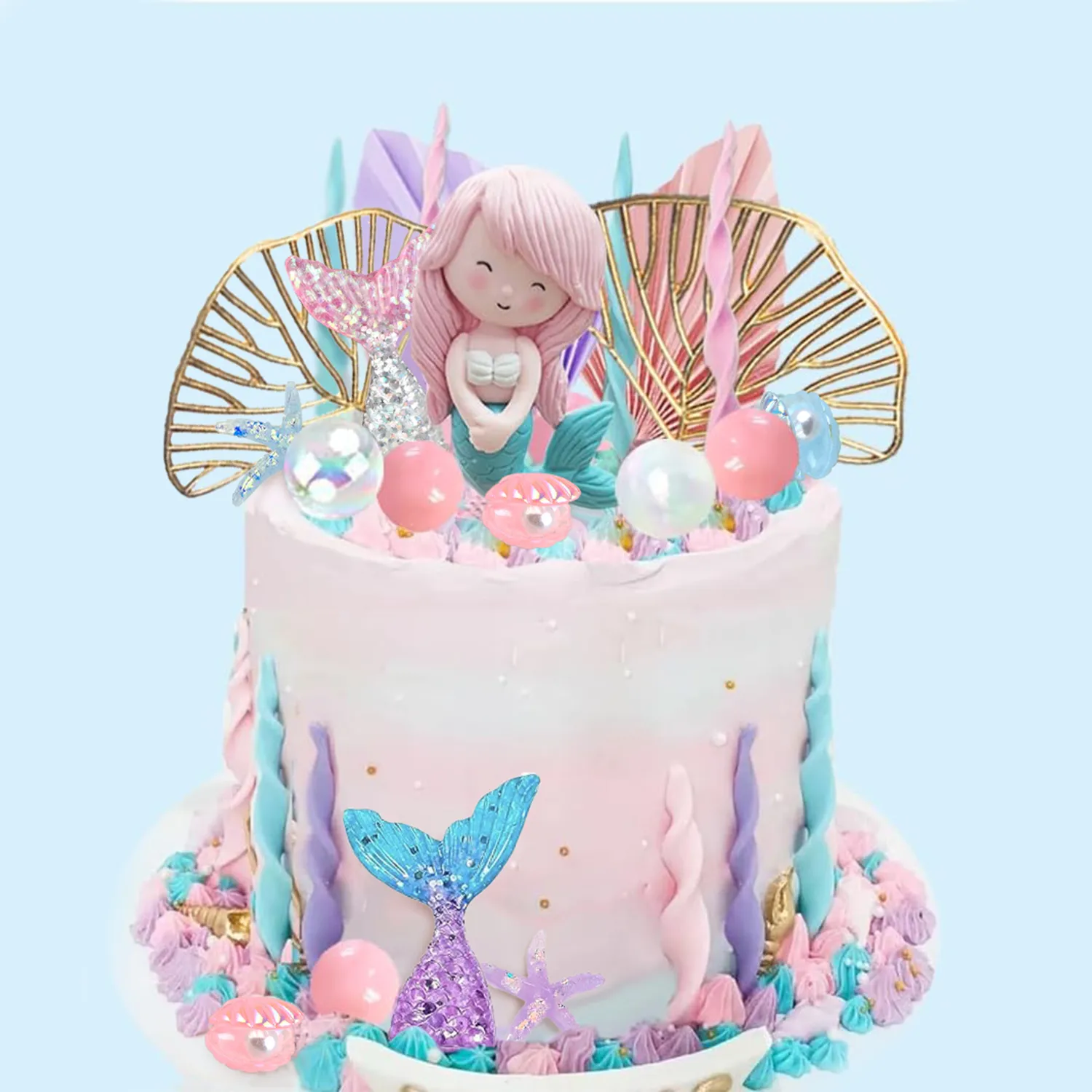 Under The Sea Mermaid Cake Cake Topper Set With Seaweed Bubble And ...