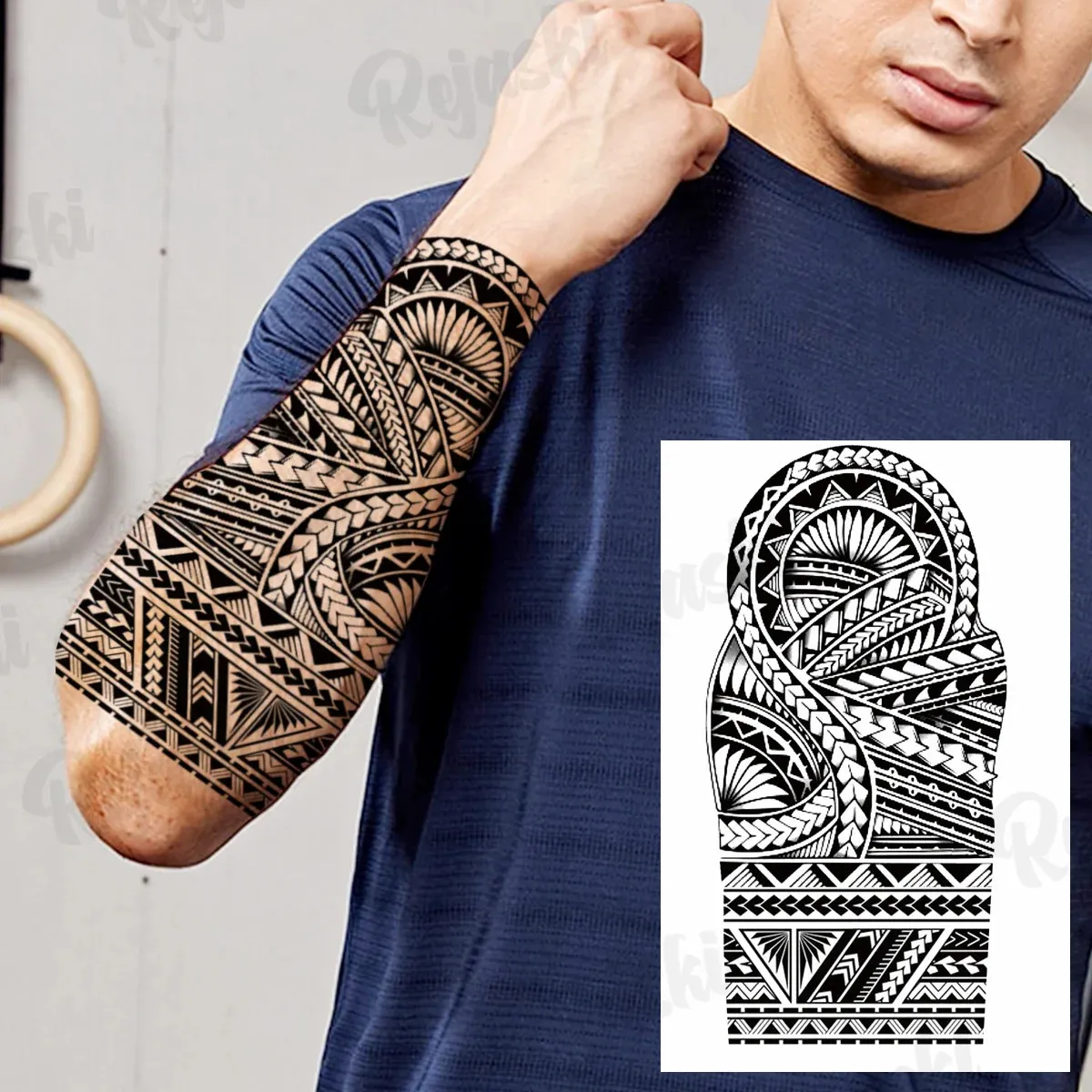 Maori Tribal Temporary Tattoos For Men Large Arm Stickers, Waterproof ...