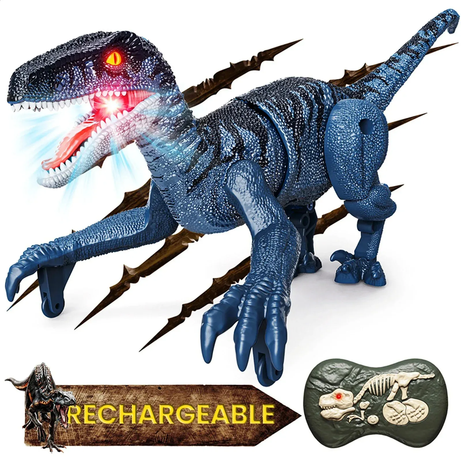 Remote Control Walking Dinosaur Toy - Realistic Velociraptor Robot with ...