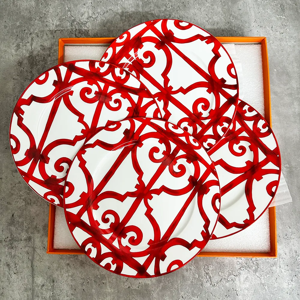 4-Piece Ceramic Dinnerware Set - 8 Inch Decorative Plates, Underglaze ...