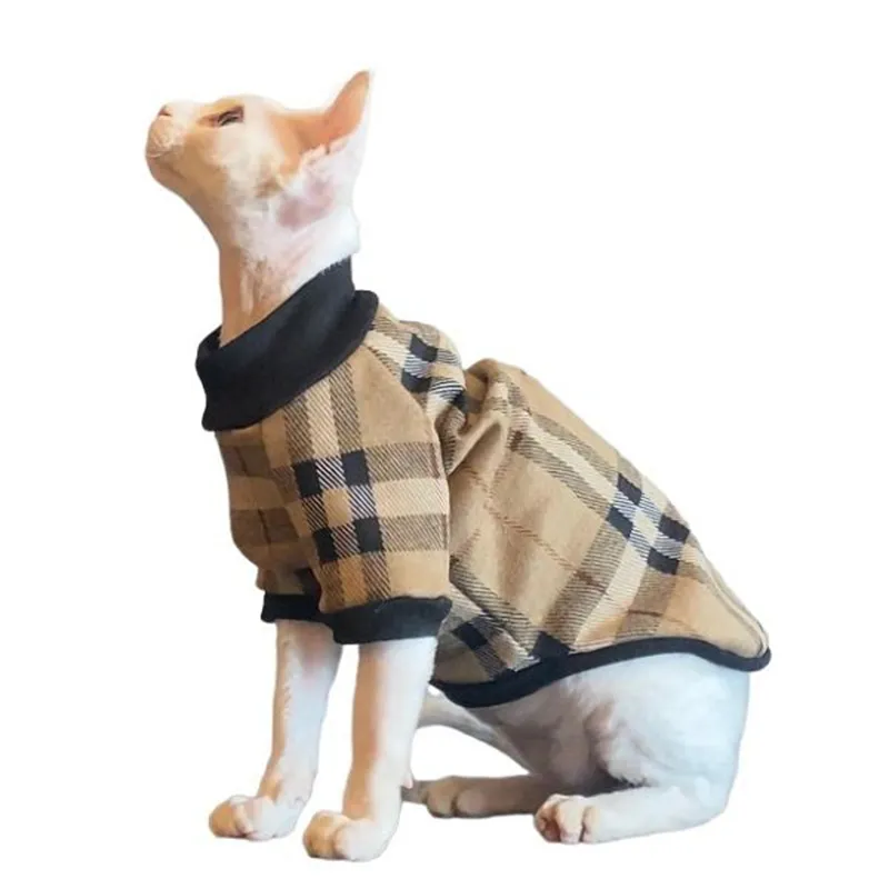 Hairless Cat Clothes Cotton Shirt Warm Checkered Pet Onesies for Sphynx ...