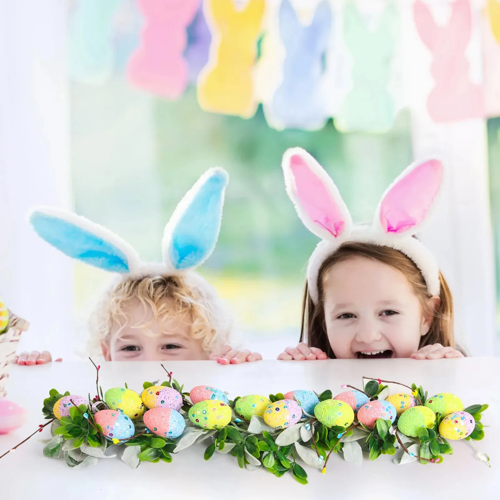 Hanging Easter Egg Ornament Decoration, Easter Wreath With Eggs And Flowers, Easter Mantel ...