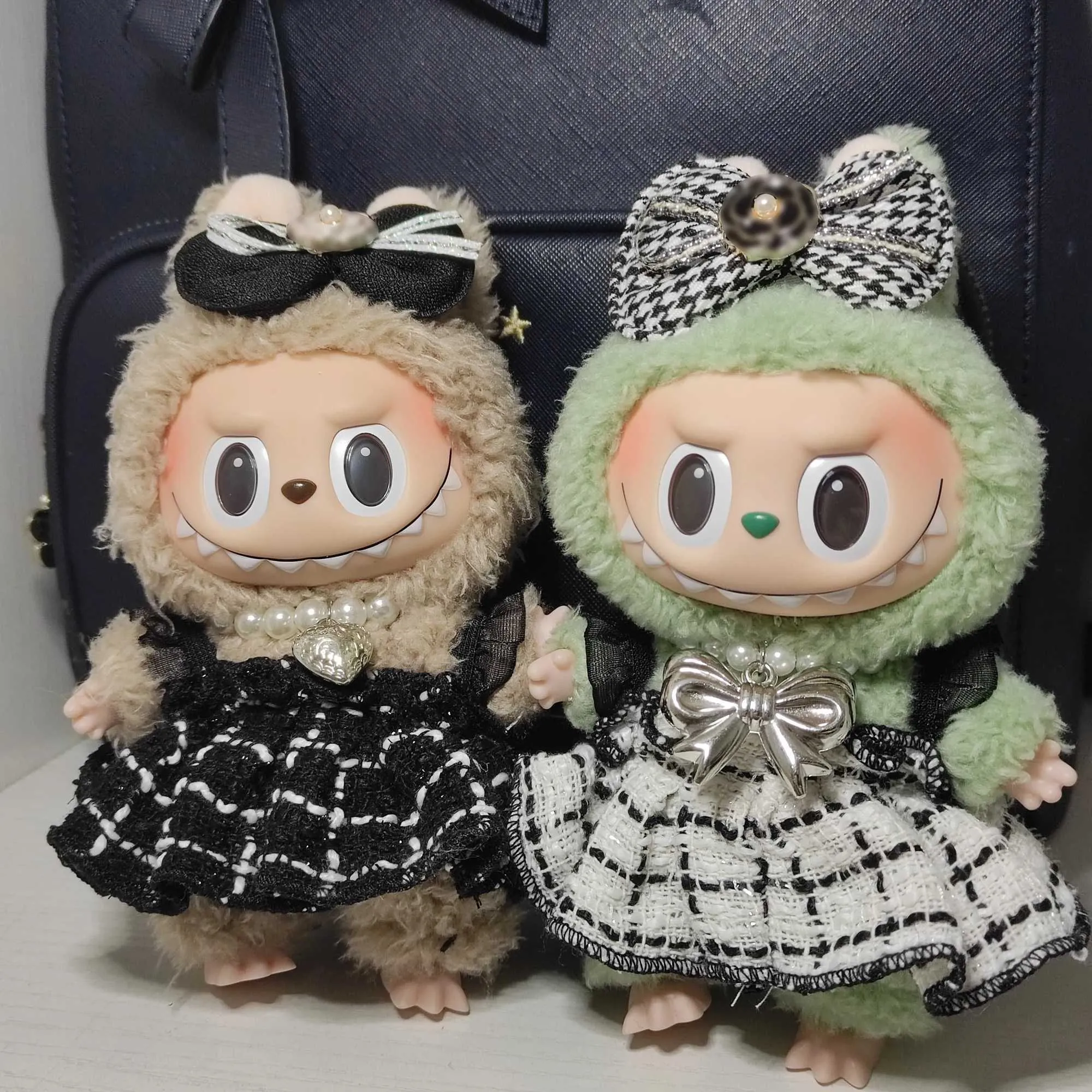 Labubu Designer Black And White Plaid Readymade Churidar Set Online Mini Doll Clothes Outfit And ...