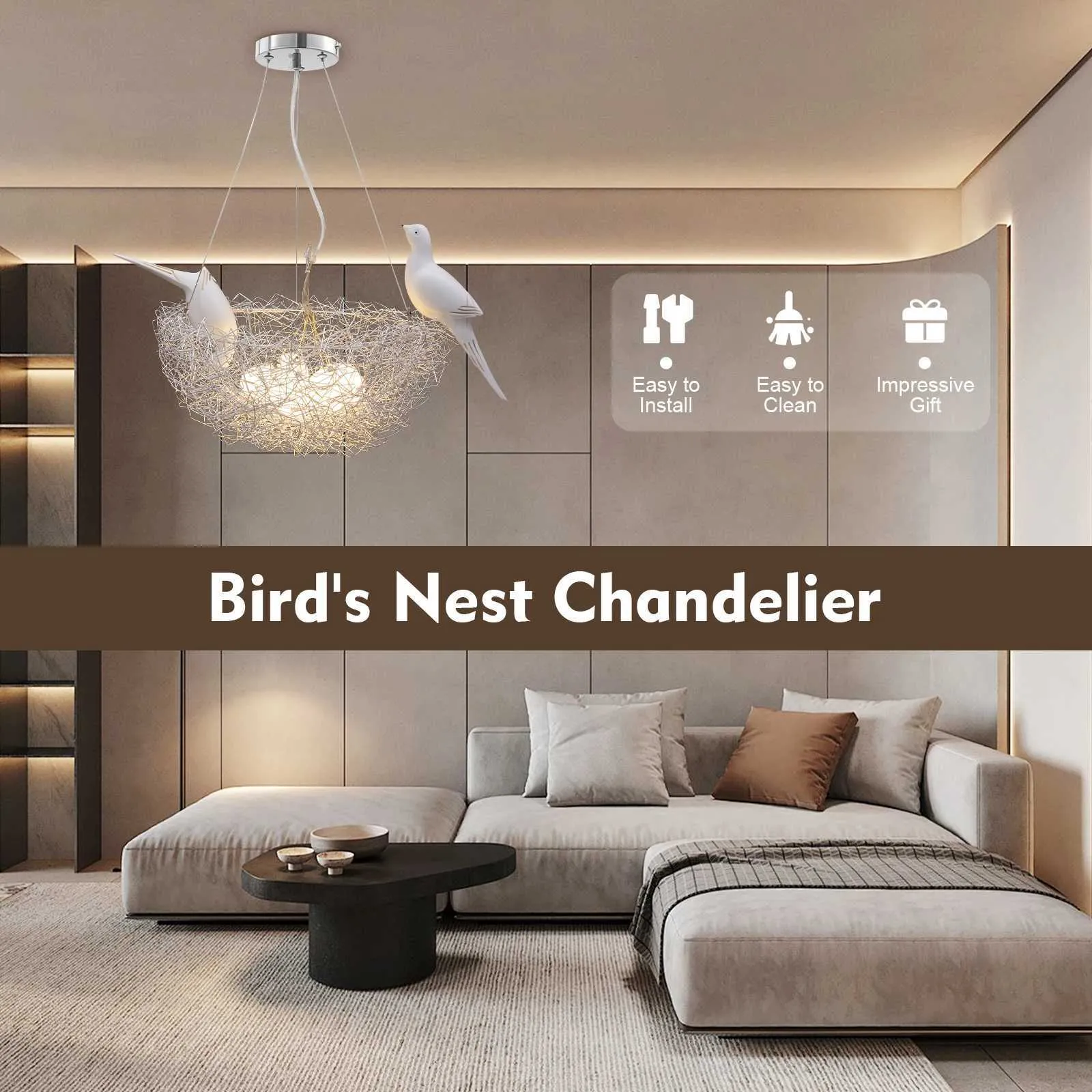 Modern 5 Light Bird Nest Chandelier Ceiling Mount Pendant Light With ...