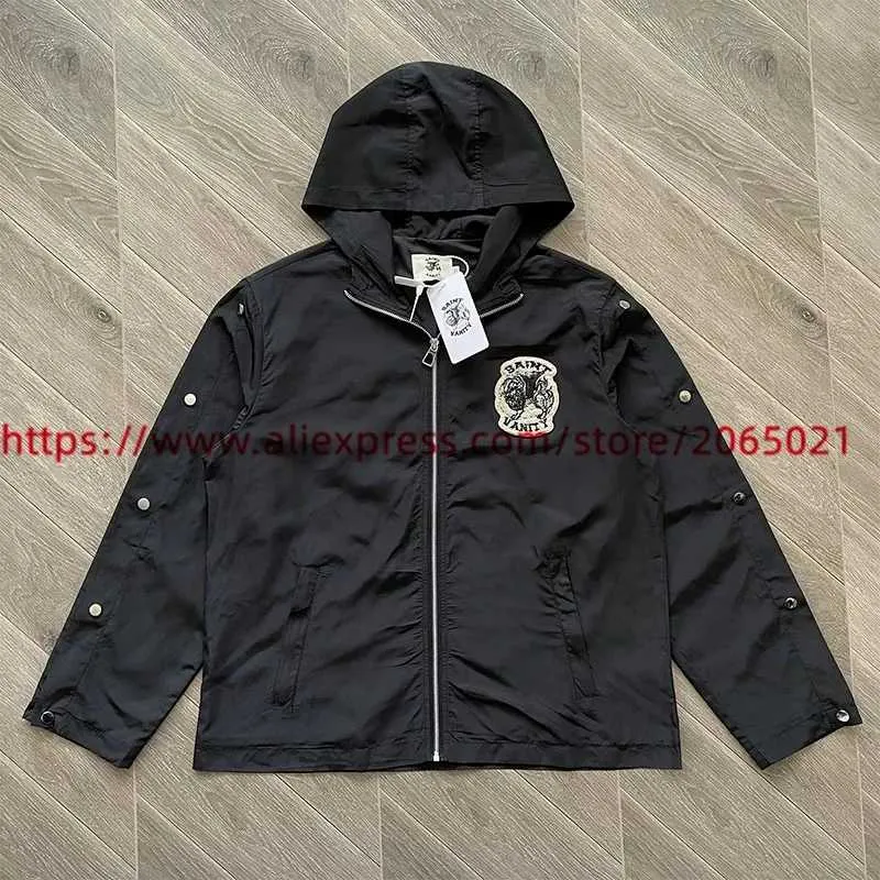 Men's denim windbreaker tracksuit with beads decoration and slogan ...