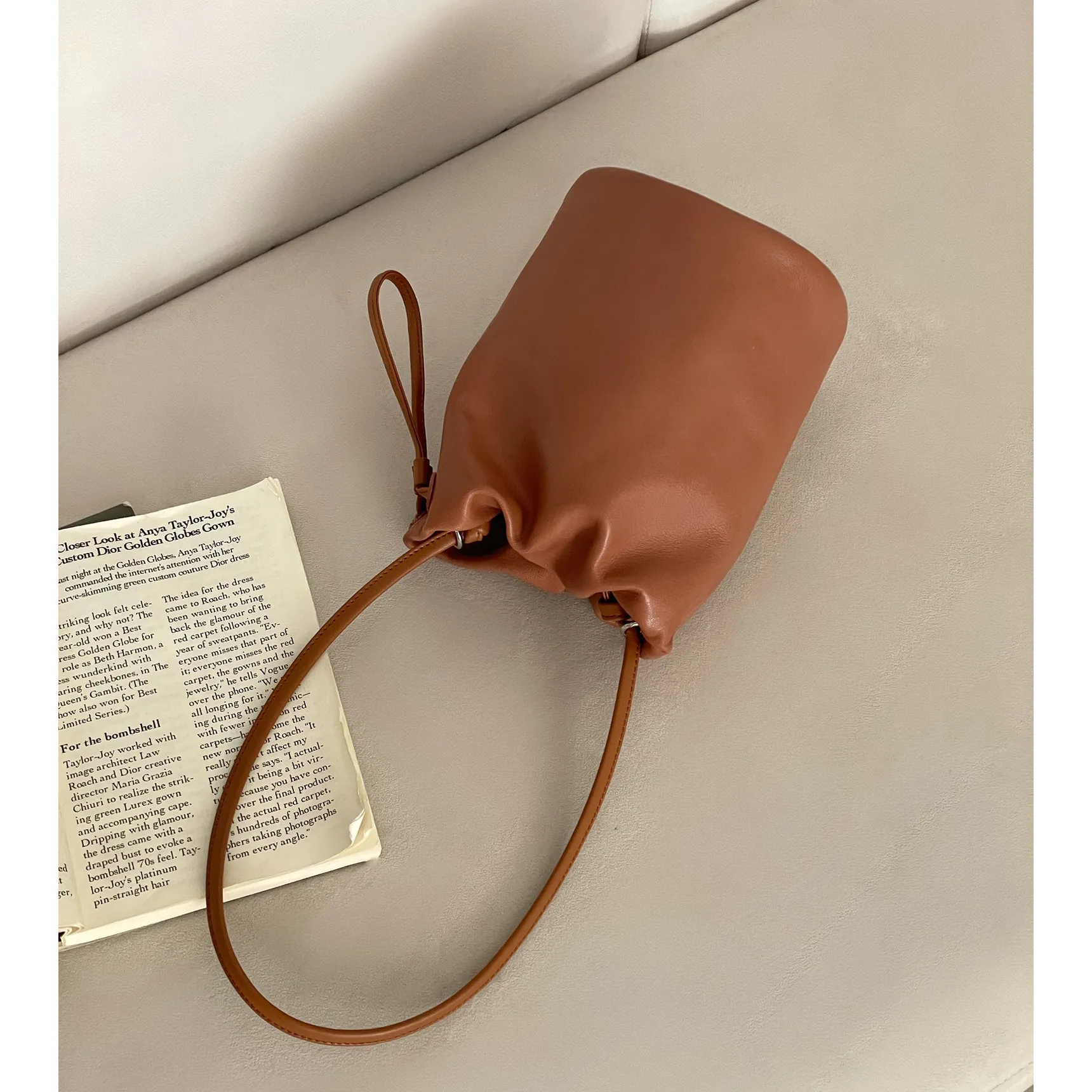 2025 New Women's Genuine Leather Small Cylinder Sangle Bucket Soft ...