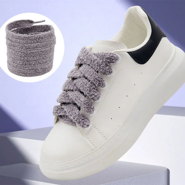 Flat Shoelace Fluffy Shoelaces 1.5CM Width Plush Rope... From Fashion ...