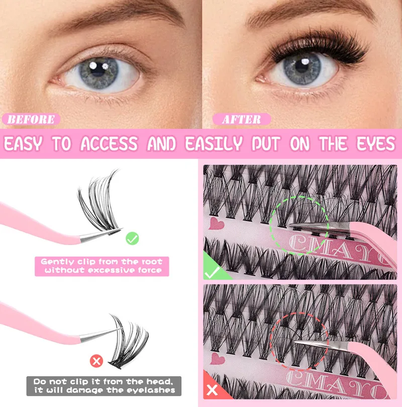 DIY Individual Eyelashes 640 Clusters Synthetic Hair Cluster False ...
