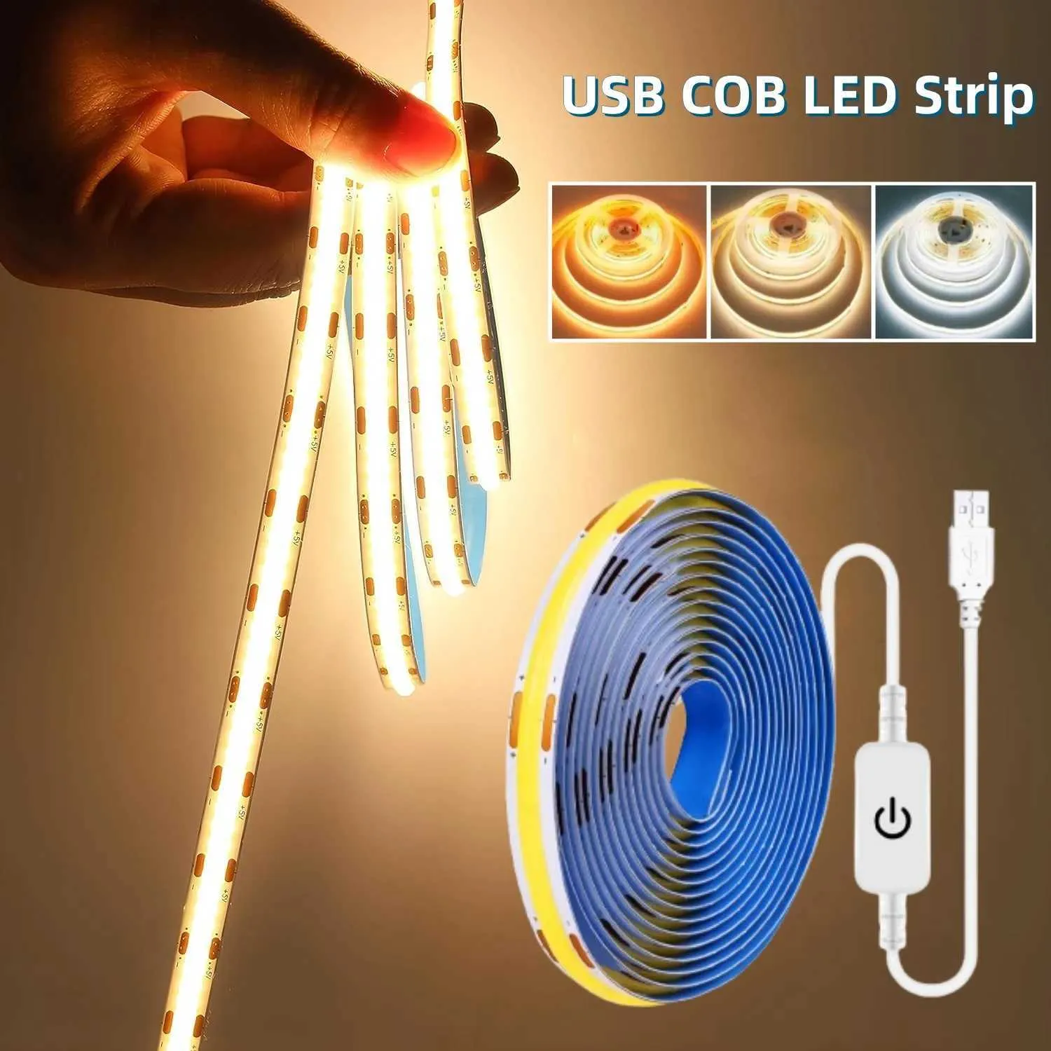 Z250311 USB 5V COB LED Light Strips Touch Dimmer Flexible Indoor ...