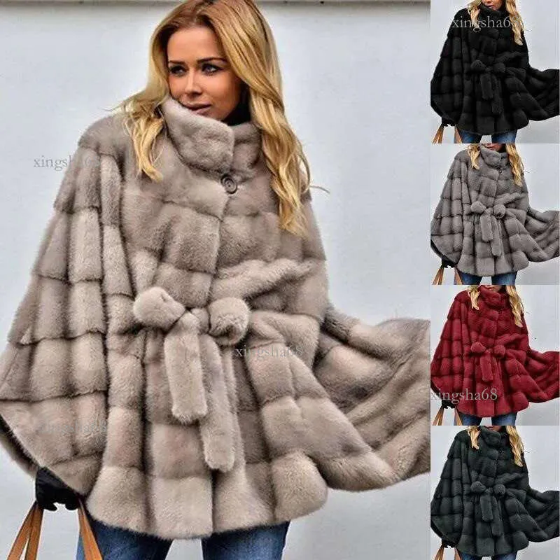 Womens Fur Coats Short Sleeveless Bat Sleeved Thick Warm Fur with Belt ...