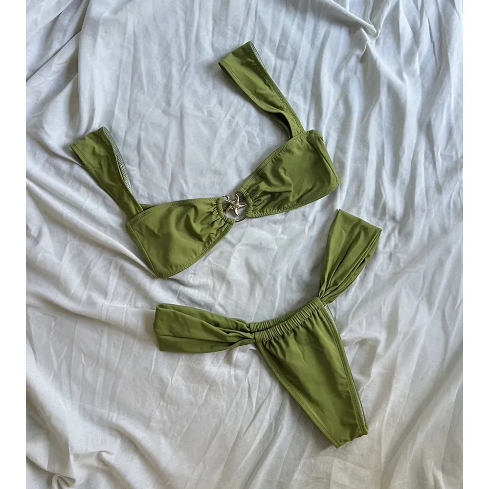 Sexy Starfish Push Up Diamante Bikini Set With Thong Women's Swimwear For Beach And Pool Solid ...