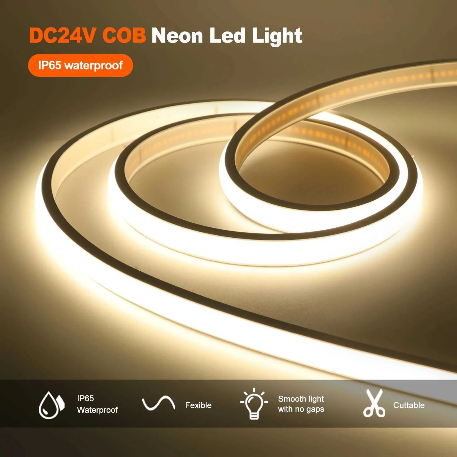 High Brighter 12V 24V 320 LEDs/M COB Neon Strip Waterproof LED Light 1M ...