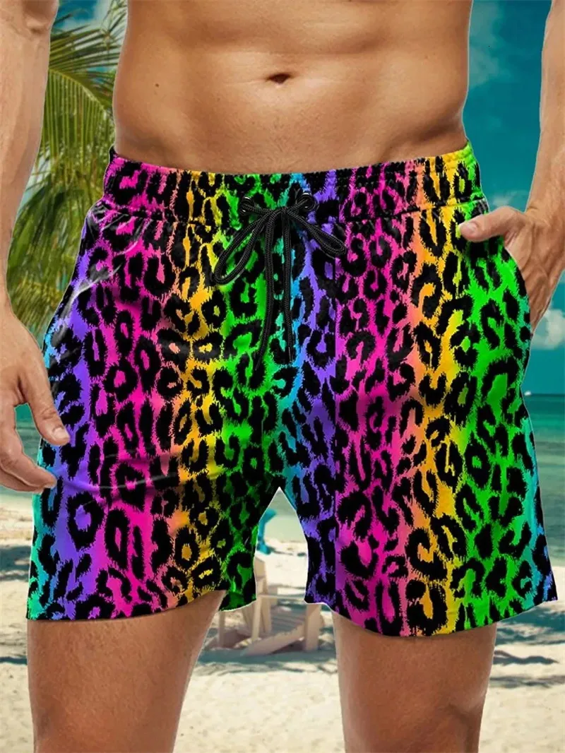 Rainbow Colored 3D Printed Mens Swimming Trunks Quick Dry Beach Board ...