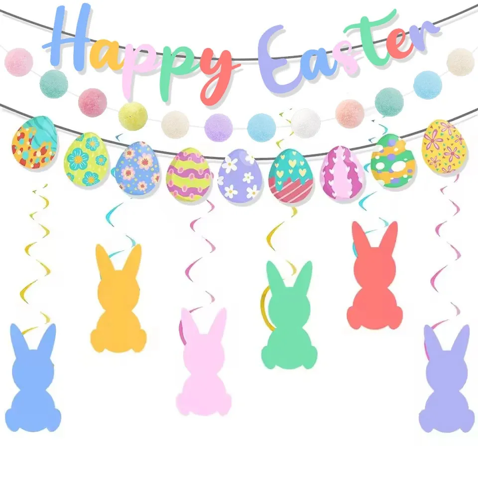 Happy Easter Party Easter Decorations: Easter Bunny Banner With ...