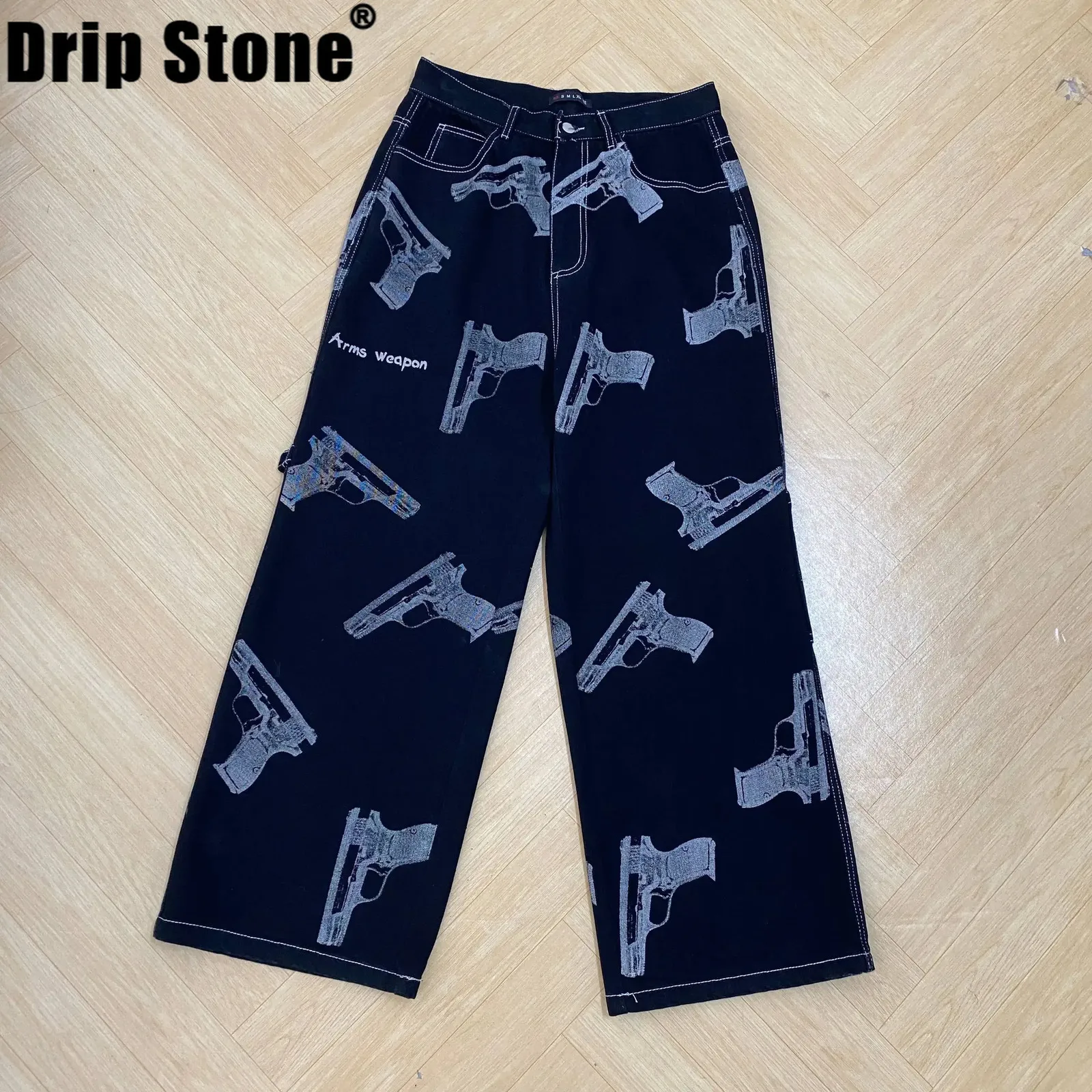 2025 Y2K American High Street Glock Pistol Pattern Retro Printed Jeans ...
