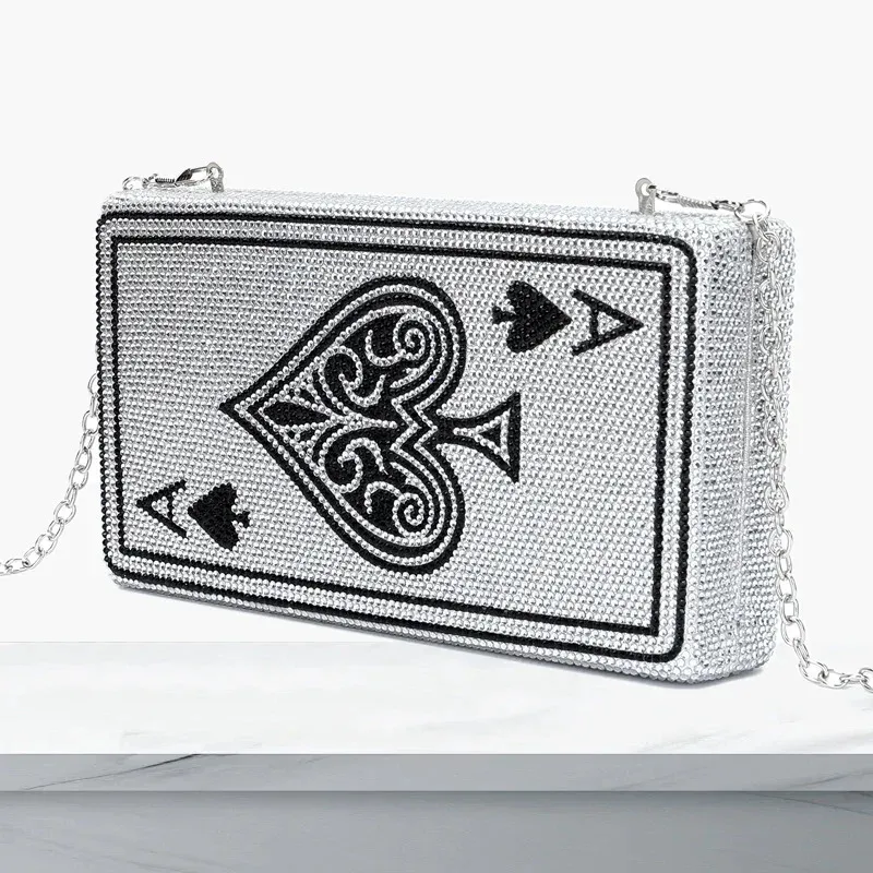 Poker Card Spades Ace Women Crystal Clutch Purse Rhinestone Shoulder ...