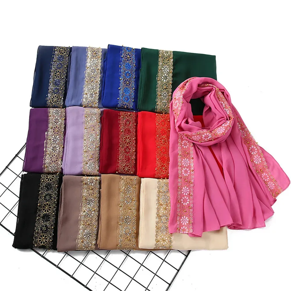 Lace Chiffon Hijab Scarf for Women, Islamic Headscarf, Female Muslim ...
