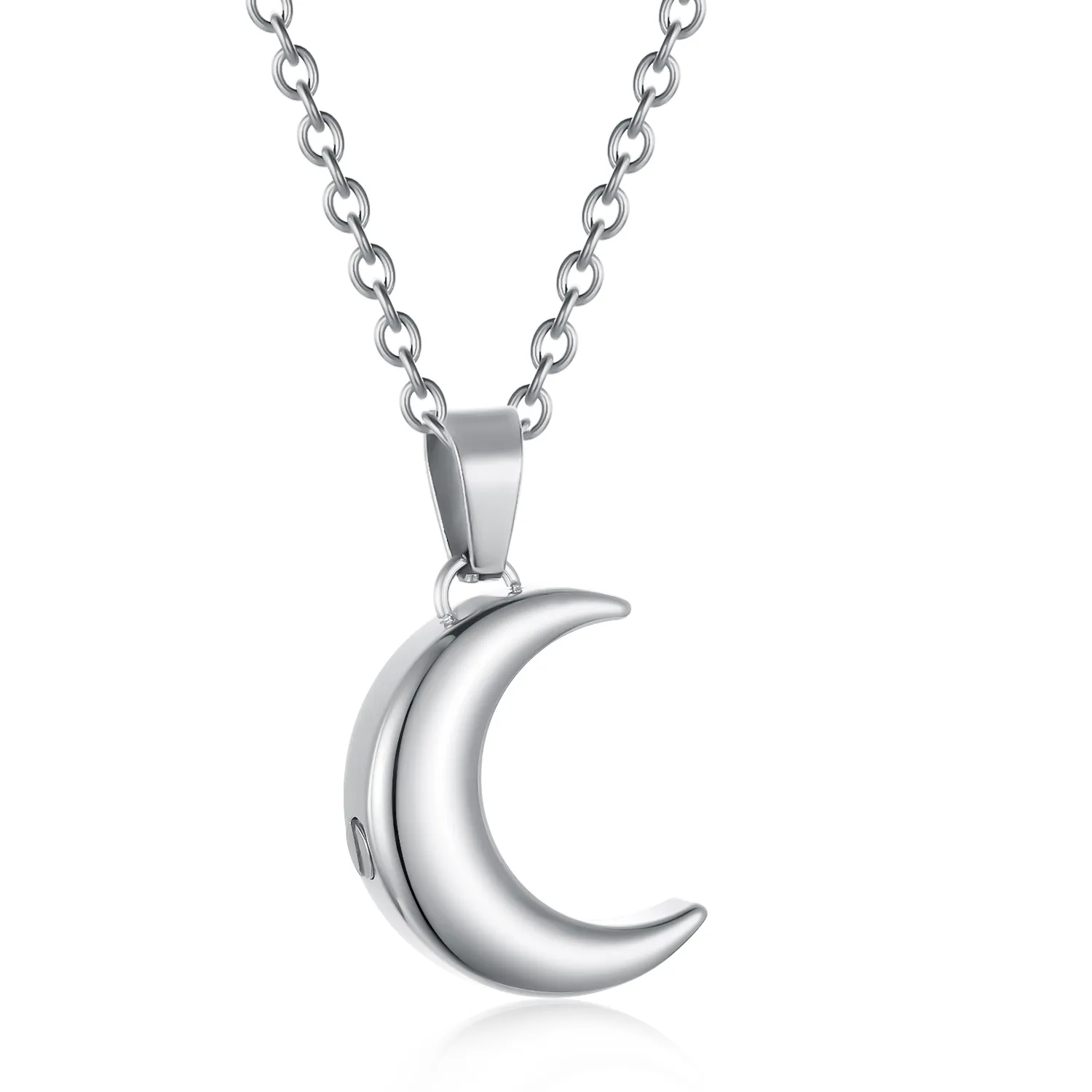 URN Stainless Steel Crescent Moon Cremation Moon Pendant Necklace Memorial Jewelry For Human ...