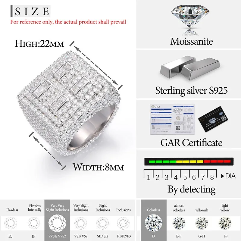 Tuhe Unisex Iced Out Baguette Vvs1 Cross Rings S925 Silver Hip Hop ...