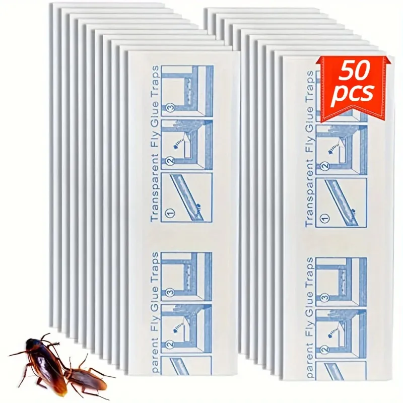 50 Waterproof Fly Paper Strips - Clear Window Fly Traps, Indoor Pest ...
