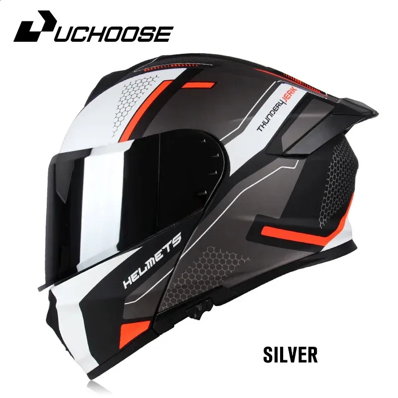 DOT Uchoose Approved Full Face Flip Up Motor Bike Helmets With Double ...