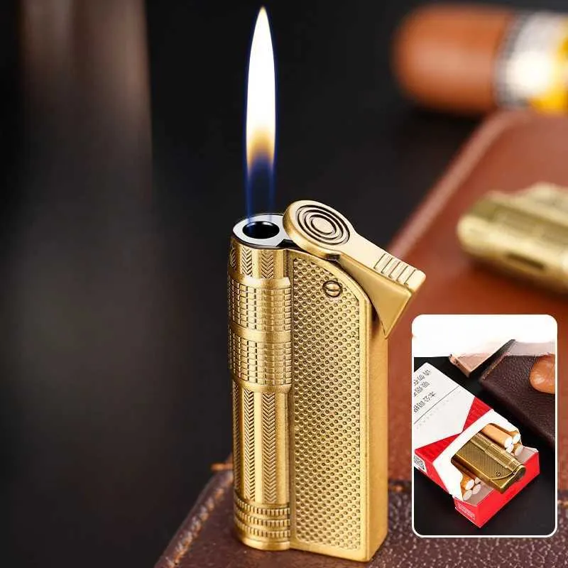 New Metal Retro Open Fire Lighter Retro One Button Ignite Butane Gas ...