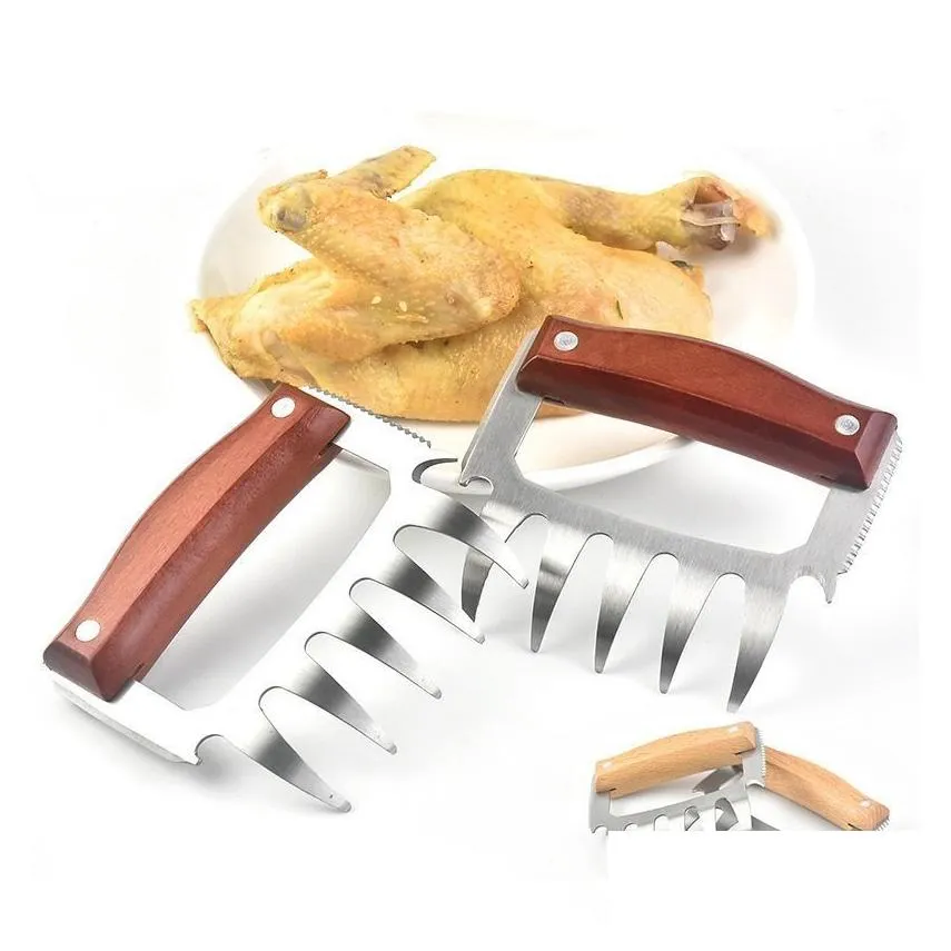 Meat Shredder Claws With Wooden Handle Stainless Steel Bear Claw Meat ...