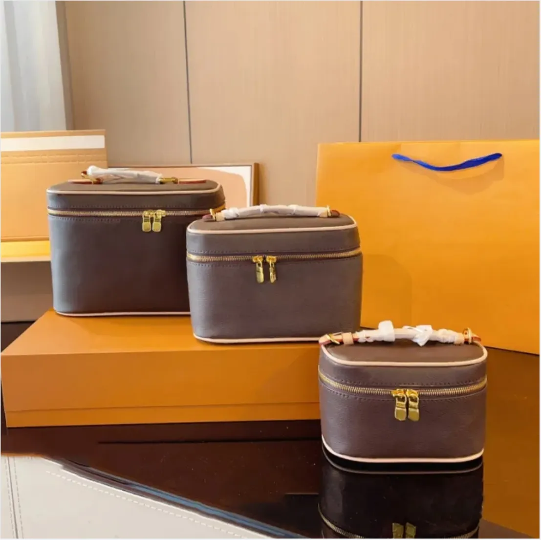 Luxury Designer Vanity Bag Women Genuine Leather Toiletry Totes ...