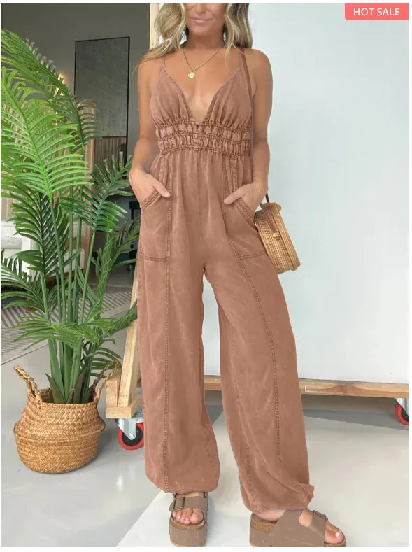 Summer Halter Womens Denim Jumpsuit Pocket Loose Cinched Leg Skinny ...