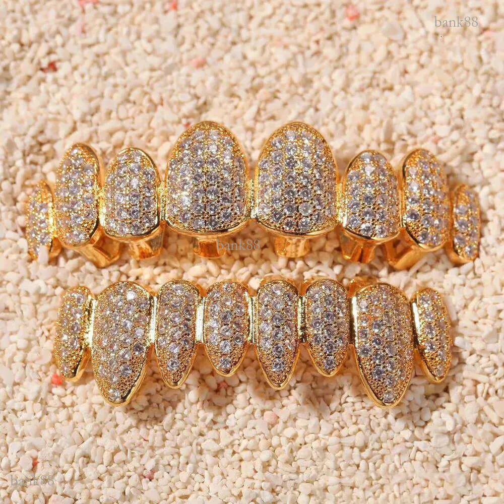 Gold Silver CZ Teeth Grillz Iced Out Micro Diamonds Pave Cubic Zircon ...