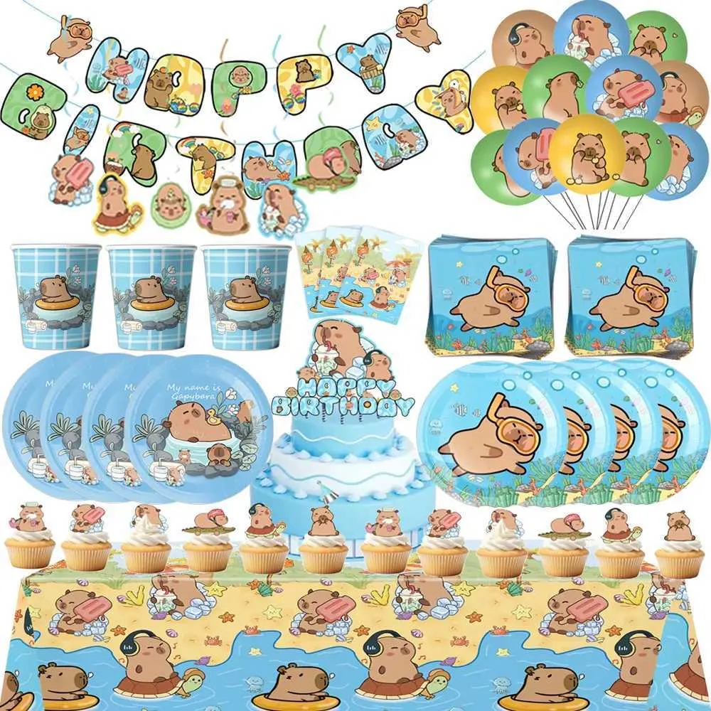 Cute Capybara Birthday Party Supplies Tablecloth, Board, Balloons ...