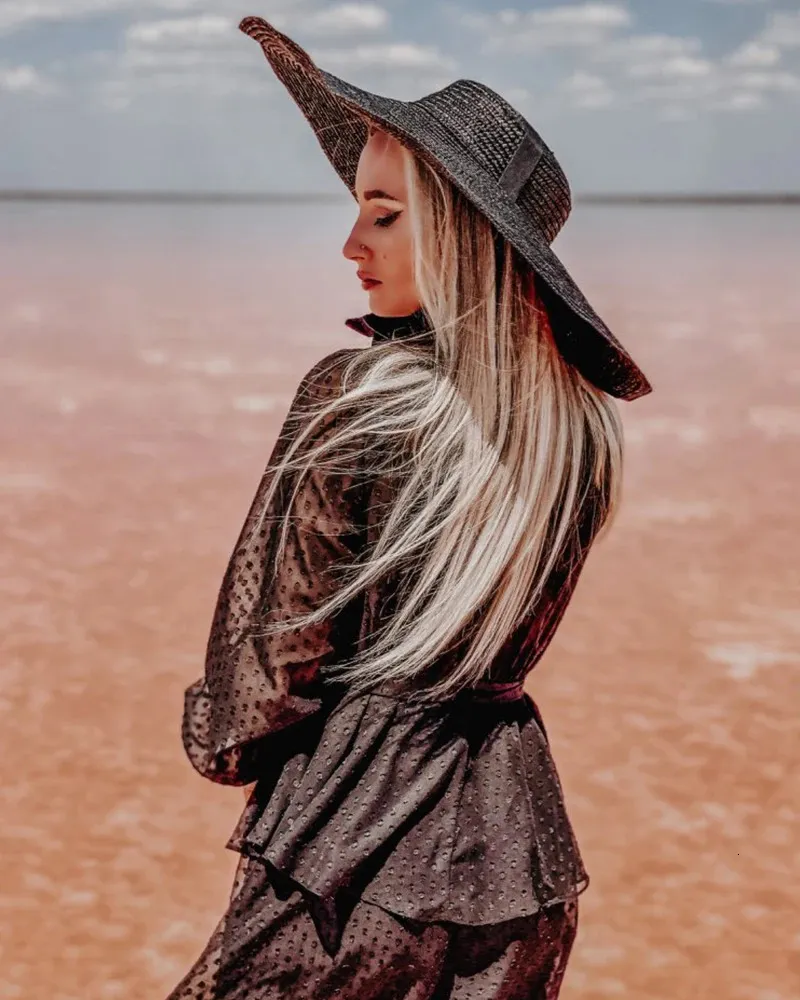 Wide Brim Boater Straw Hat 3.9-5.9 in Brim Summer Beach Sun Hat with ...