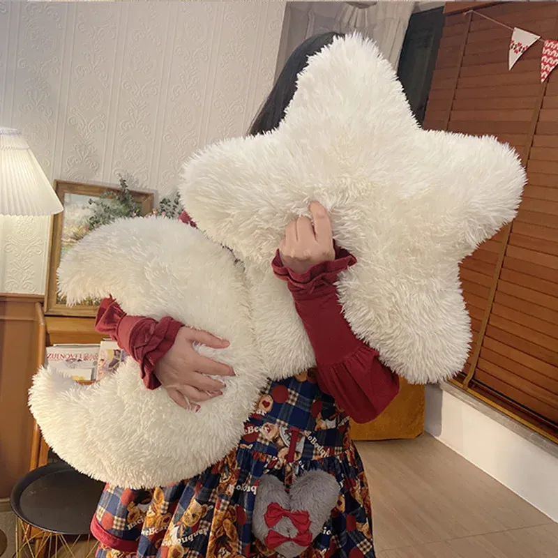 Furry Pillow White Moon Star Cloud Plush Toy Stuffed Adorable Cartoon ...