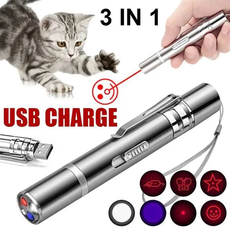 Cat Laser Toy 3 Mode Multi Pattern Rechargeable Red Dot LED Pointer ...