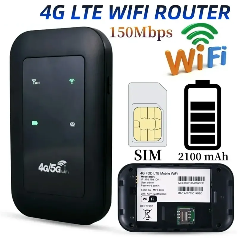 Sim Card WiFi Router 4G LTE Pocket WiFi Repeater 150Mbps Mobile Hotspot ...