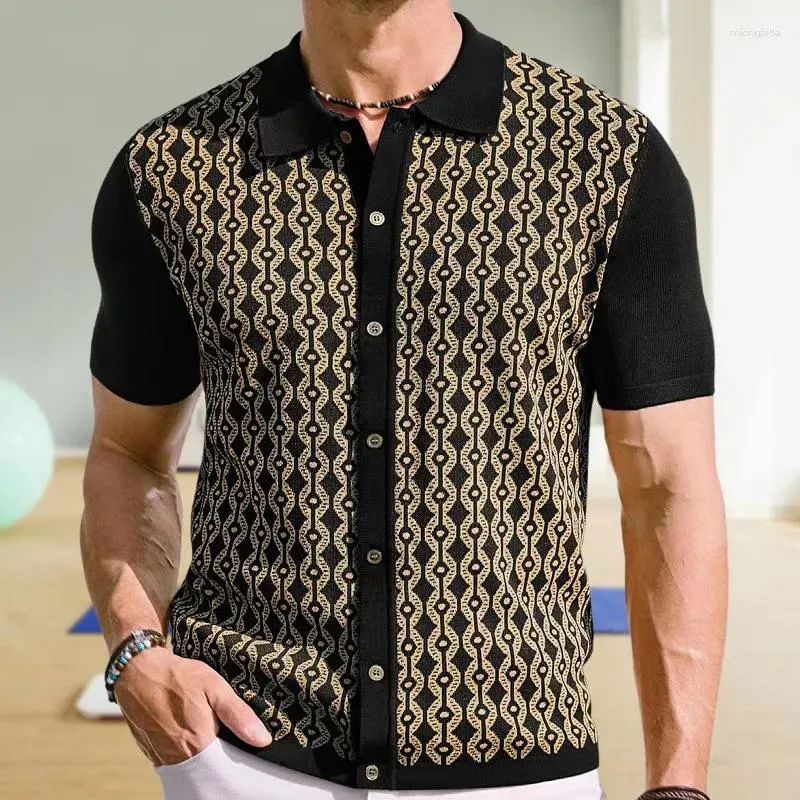 Men's Polo Knit Sweater Polyester Short Sleeve Baseball Collar ...