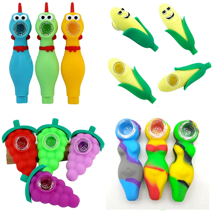 Colorful Sexy Woman Sausage Corn Silicone Smoking Pipes With 9 Holes ...