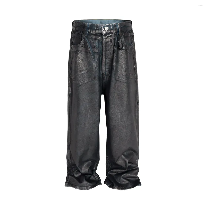 Men's Black Distressed Baggy Jeans with Zipper Fly Closure Mid Waist ...