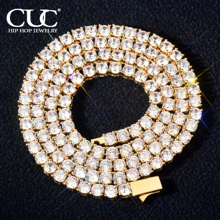 4mm Spring Clasp Tennis Chain Gold Color One Row Zircon Necklace Link ...